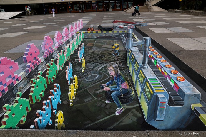 3D Street Art Project: Space Invaders Made With Chalk! | BoxMash